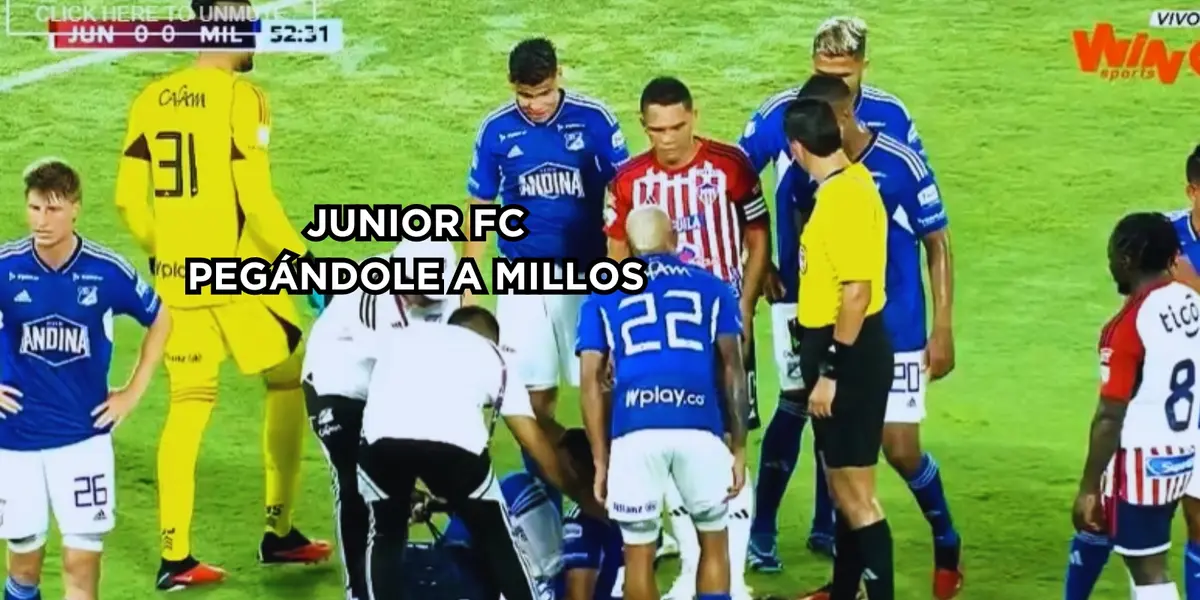 Junior pegándole a Millonarios, jugador del Azul casi se lesiona en ...
